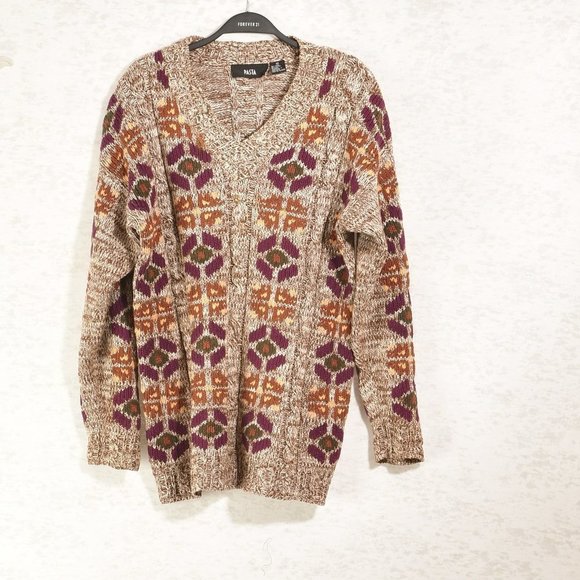 pasta | Sweaters | Vintage Chunky Cable Knit Multi Color Grandpa ...